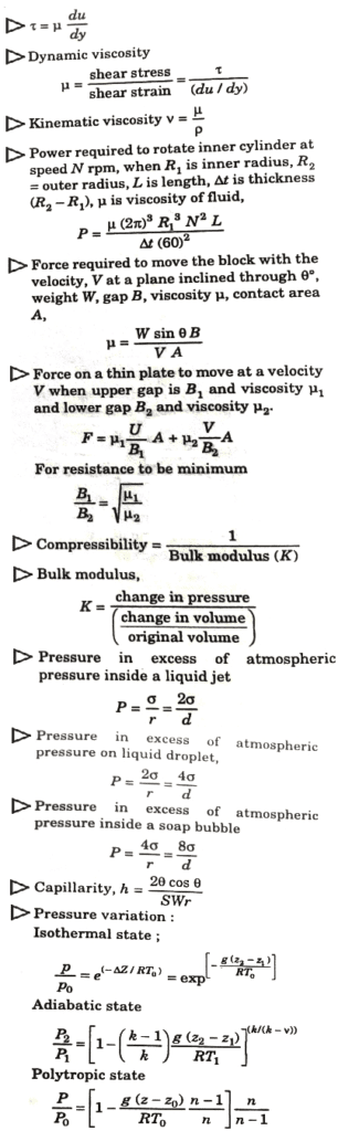 Properties Of Fluid Formula - Fluid Mechanics - Civil Engineering