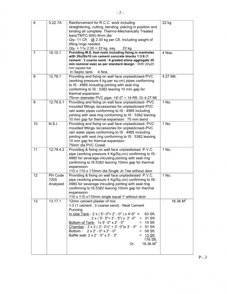 35 CFT CAPACITY SEPTIC TANK DETAIL ESTIMATE - Civil Engineering