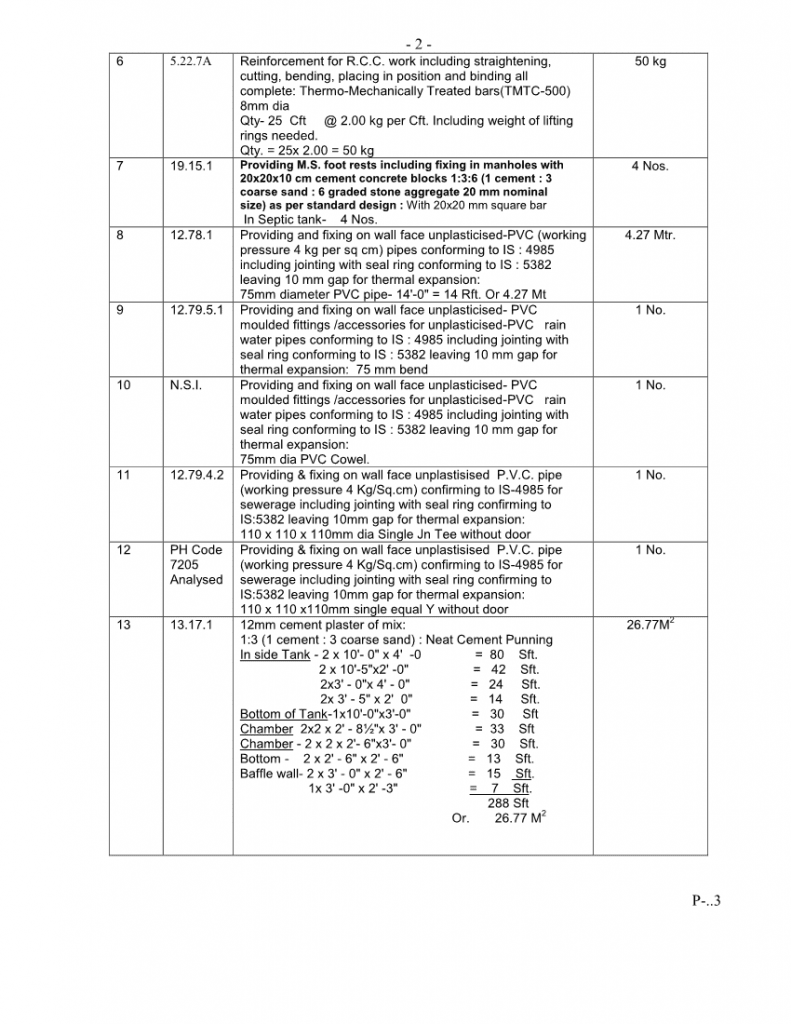 90 CFT CAPACITY SEPTIC TANK DETAIL ESTIMATE - Civil Engineering